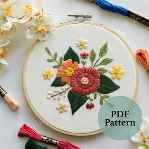 Floral Embroidery Pattern - Beginner Flower Embroidery - Embroidery Pdf ...
