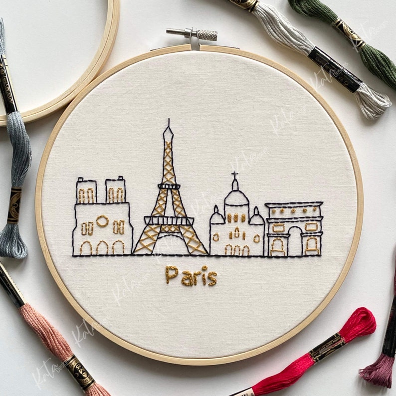 Paris Skyline Embroidery Pattern (3” - 8” Hoops) – City Landmark Hand ...