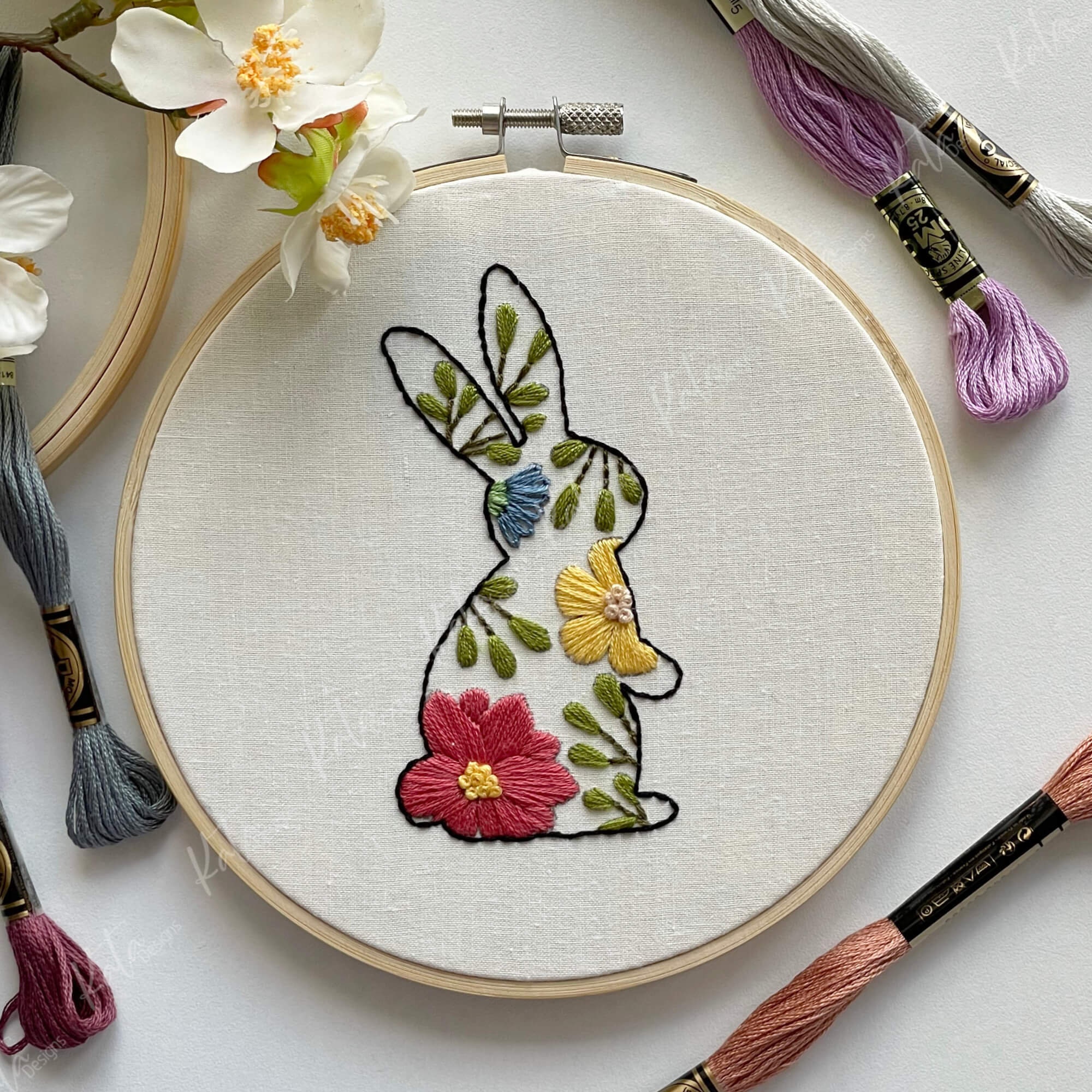 Easter Bunny Embroidery Pattern (beginner, 3”– 8” Hoops) – Floral ...