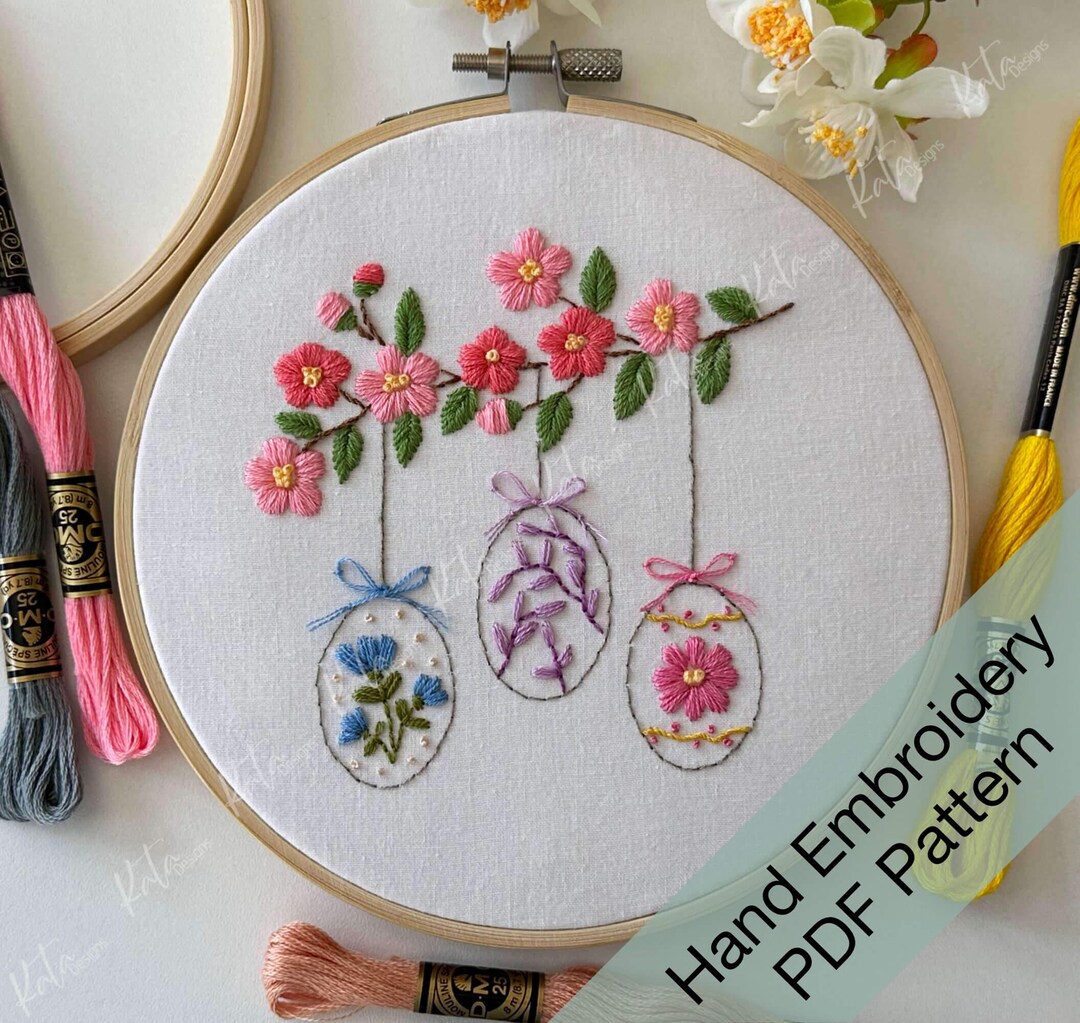 Easter Egg Floral Embroidery Pattern Pdf With Video Tutorial - Spring ...