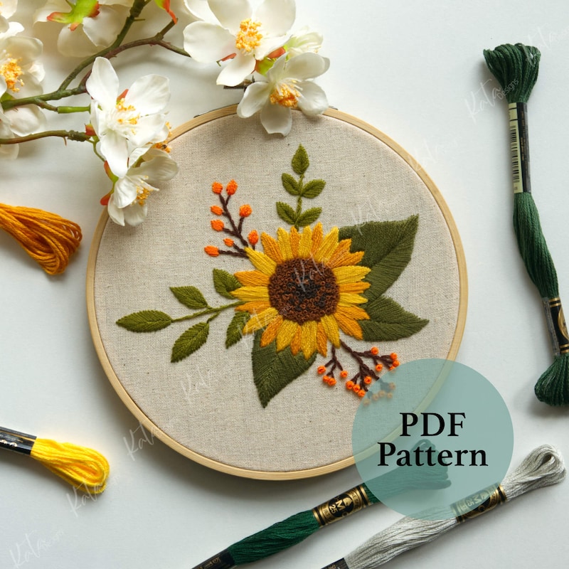 Sunflower Embroidery Pattern - Etsy