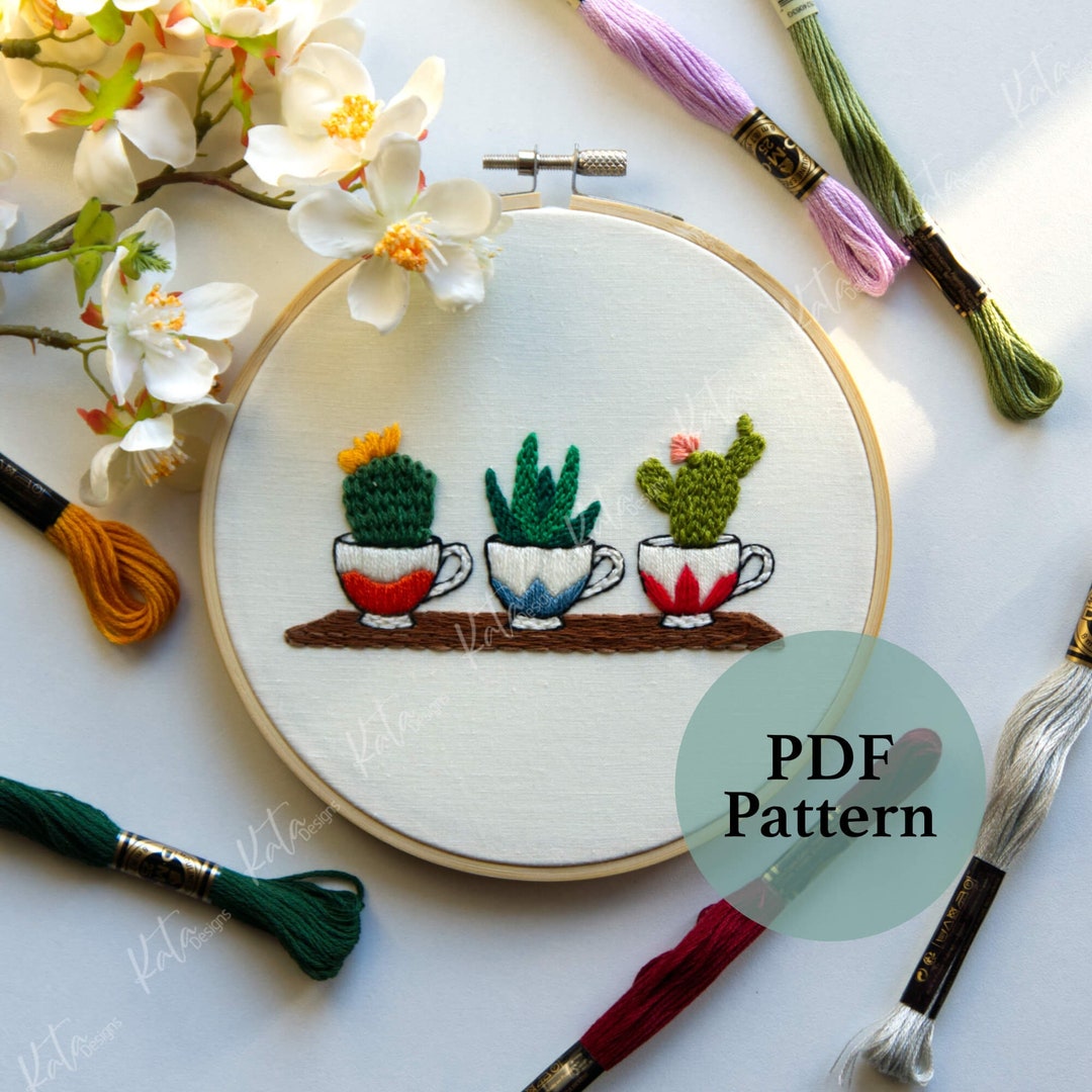 Cactus Embroidery Pattern - Plant Embroidery - Embroidery Pattern Pdf ...