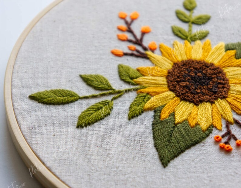 Sunflower Embroidery Pattern Hand Embroidery Beginner - Etsy