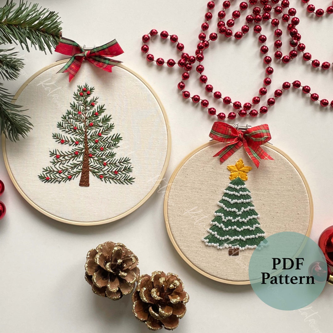 Christmas Tree Embroidery Pattern Set (beginner, 3”- 8” Hoops ...