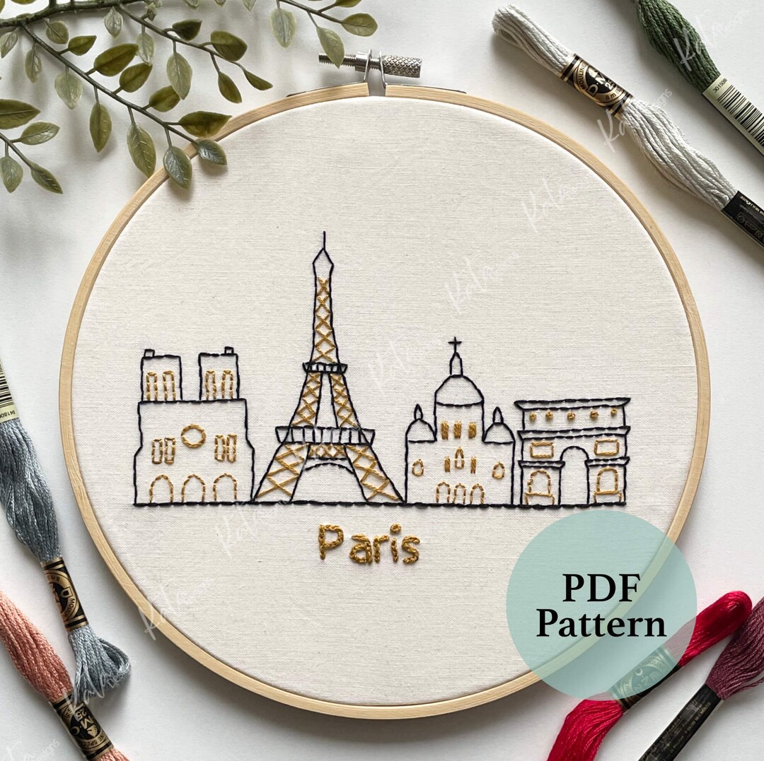 Paris France Embroidery Pdf Pattern - Beginner Hand Embroidery ...
