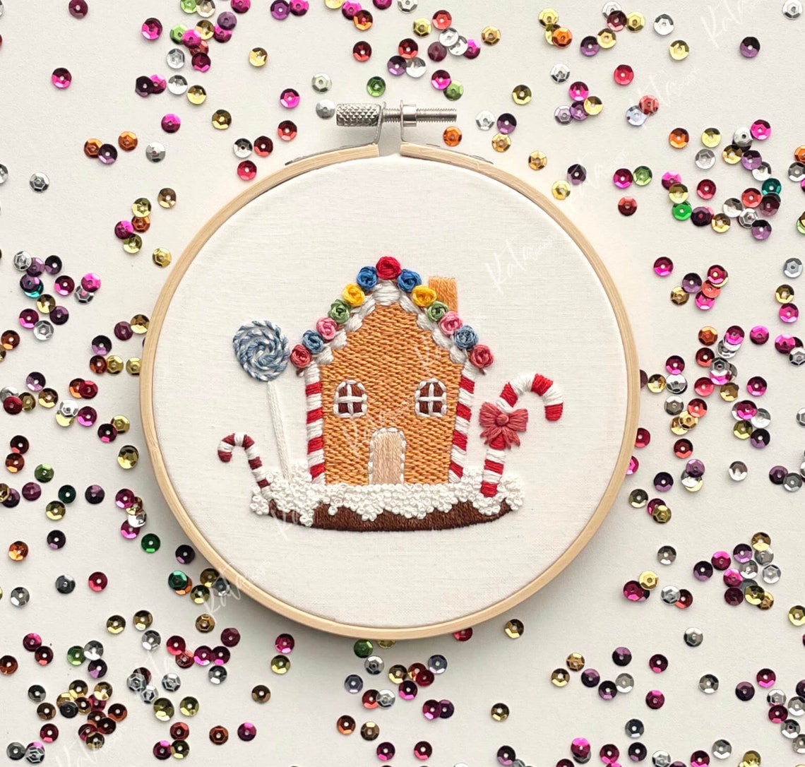 Gingerbread House Embroidery Pattern Christmas Holiday Hand - Etsy UK