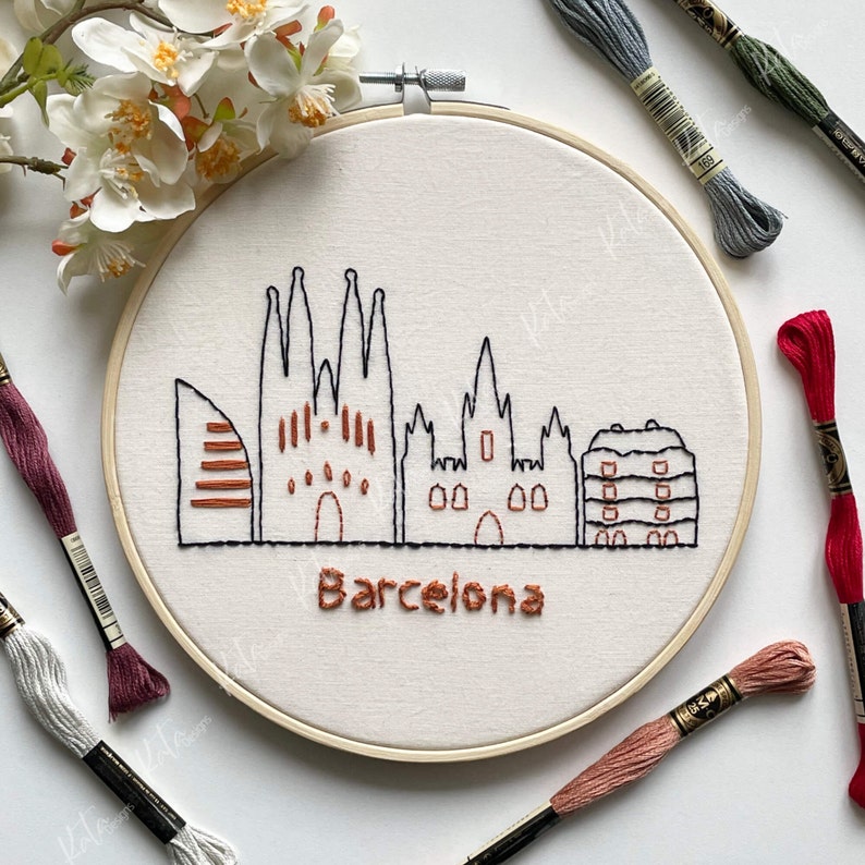 Barcelona Spain Embroidery Pattern City Embroidery Beginner Embroidery ...
