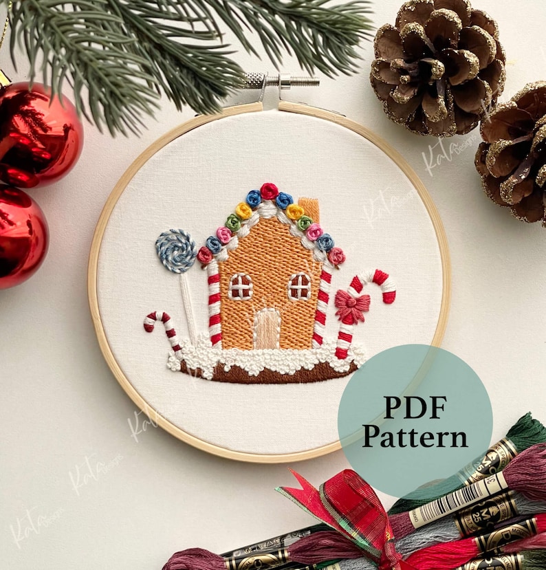 Gingerbread House Embroidery Pattern - Christmas Holiday Hand ...