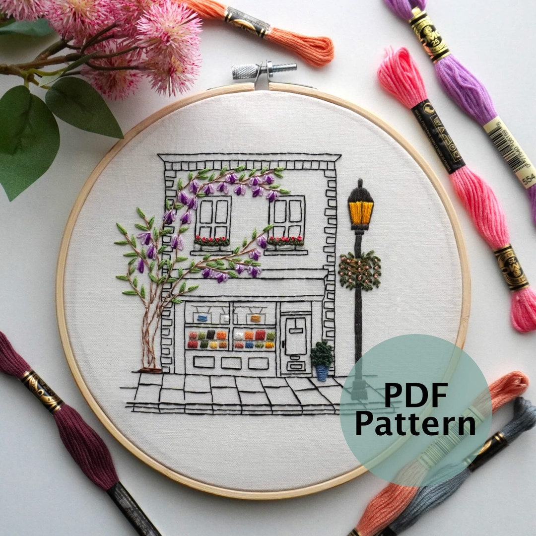 Vintage Bookshop Charm Beginner Embroidery Pattern - 8-inch Printable ...