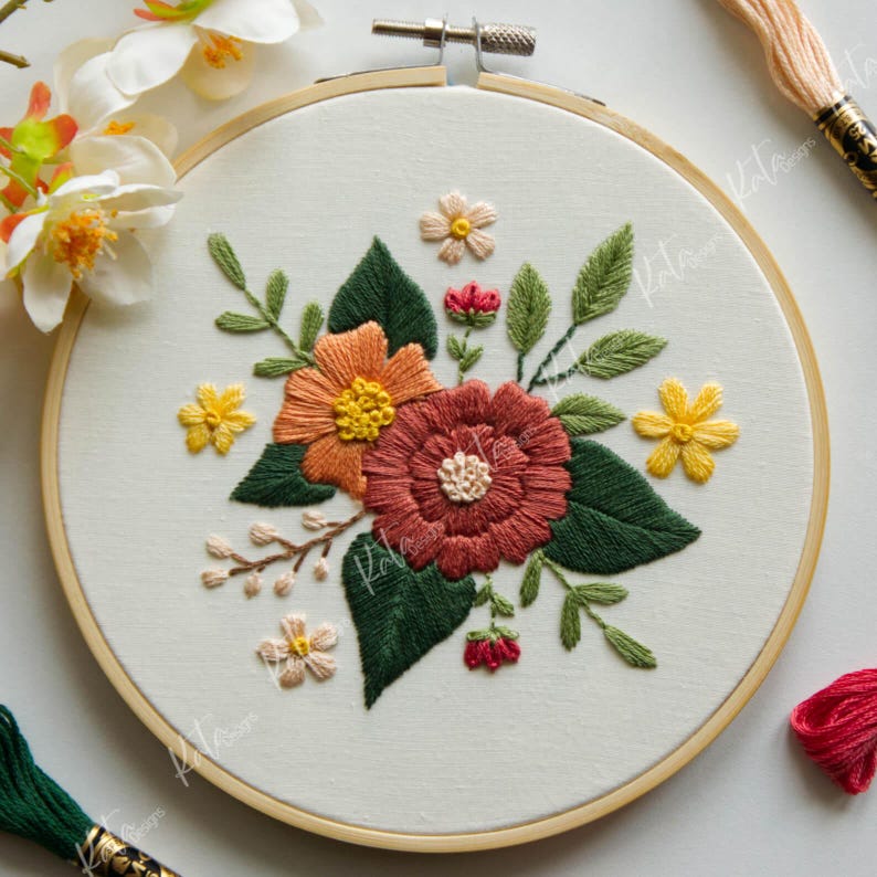 Floral Embroidery Pattern – Flower Bouquet Hand Embroidery • PDF ...