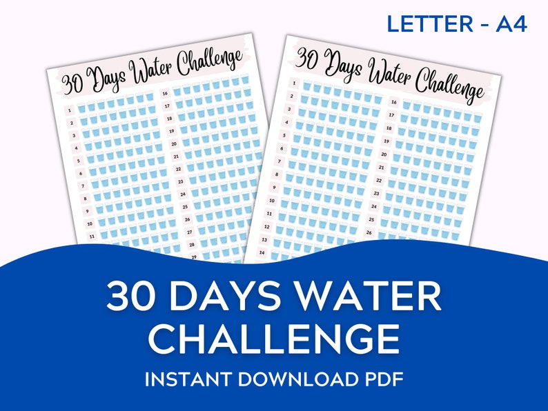 30 Days Water Challenge Printable PDF Water Intake Tracker - Etsy