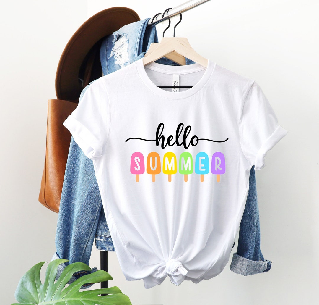 Hello Summer Shirt - Popsicle Written Summer Welcome Outfit - Colorful ...