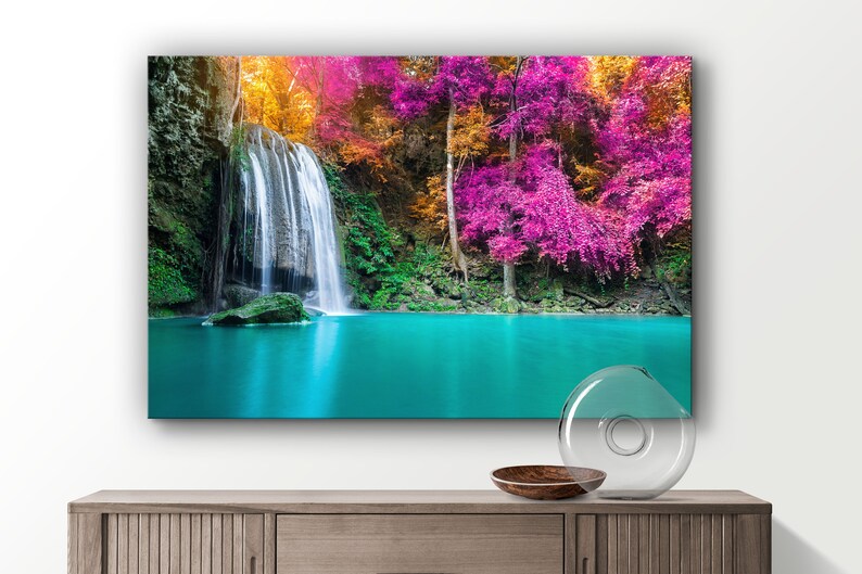 Purple Trees Waterfall Glass Wall Art: Modern Room Decor - Etsy