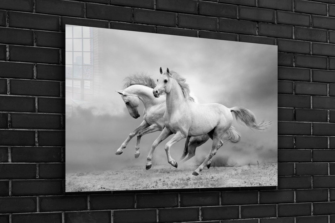 White Horses Canvas Decor, Glass Wall Art , Canvas Wall Art , Modern ...