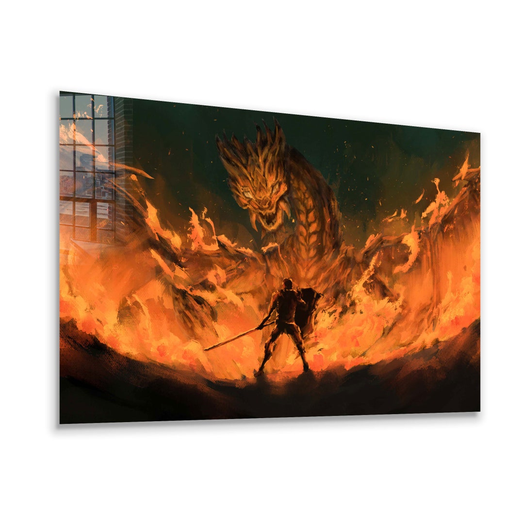 Dragon's Inferno Dark Knight Art-gift Wall Decor-wall Art-tempered ...