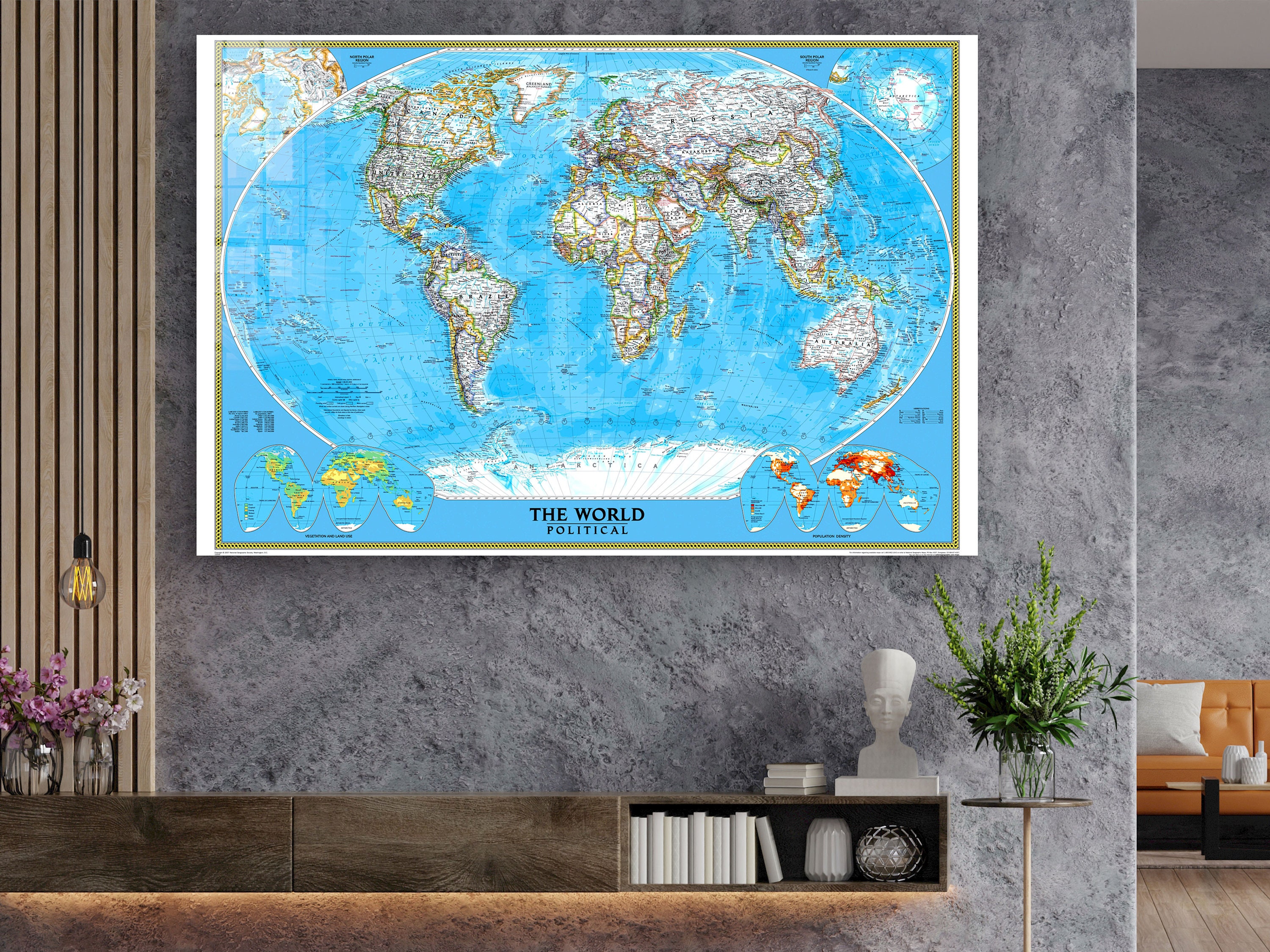 World Political Map , Glass Wall Art , Canvas Wall Art , Big Wall Decor ...