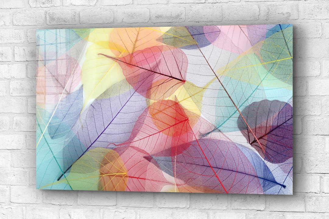 X Ray Leaves , Colorful Glass Decor, Botanic Canvas Decor, Glass Wall ...