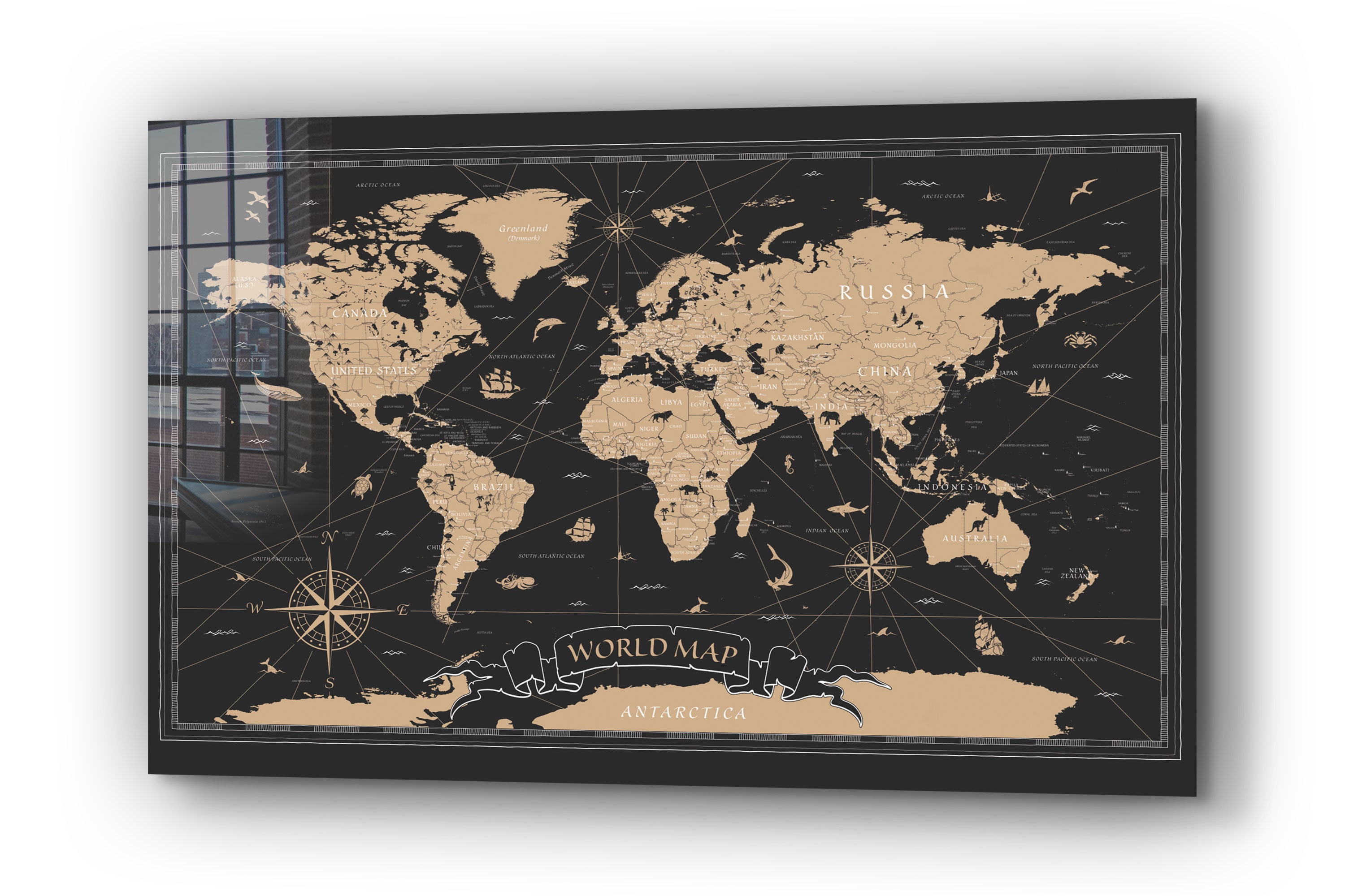 World Map Glass Wall Art: Modern Home Decor - Etsy