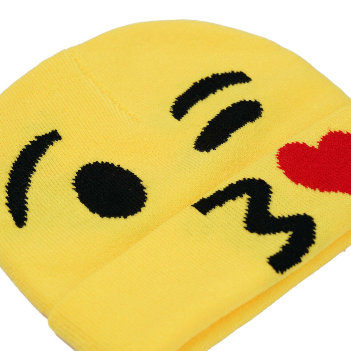 Emoji Beanie Hat Winter Gift Yellow Kids Knit Fabric One Size - Etsy