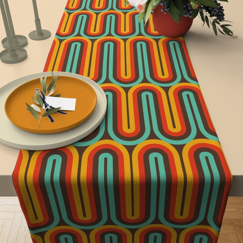 Orange & Blue Mid Century Modern Runner Retro Table Kitchen - Etsy