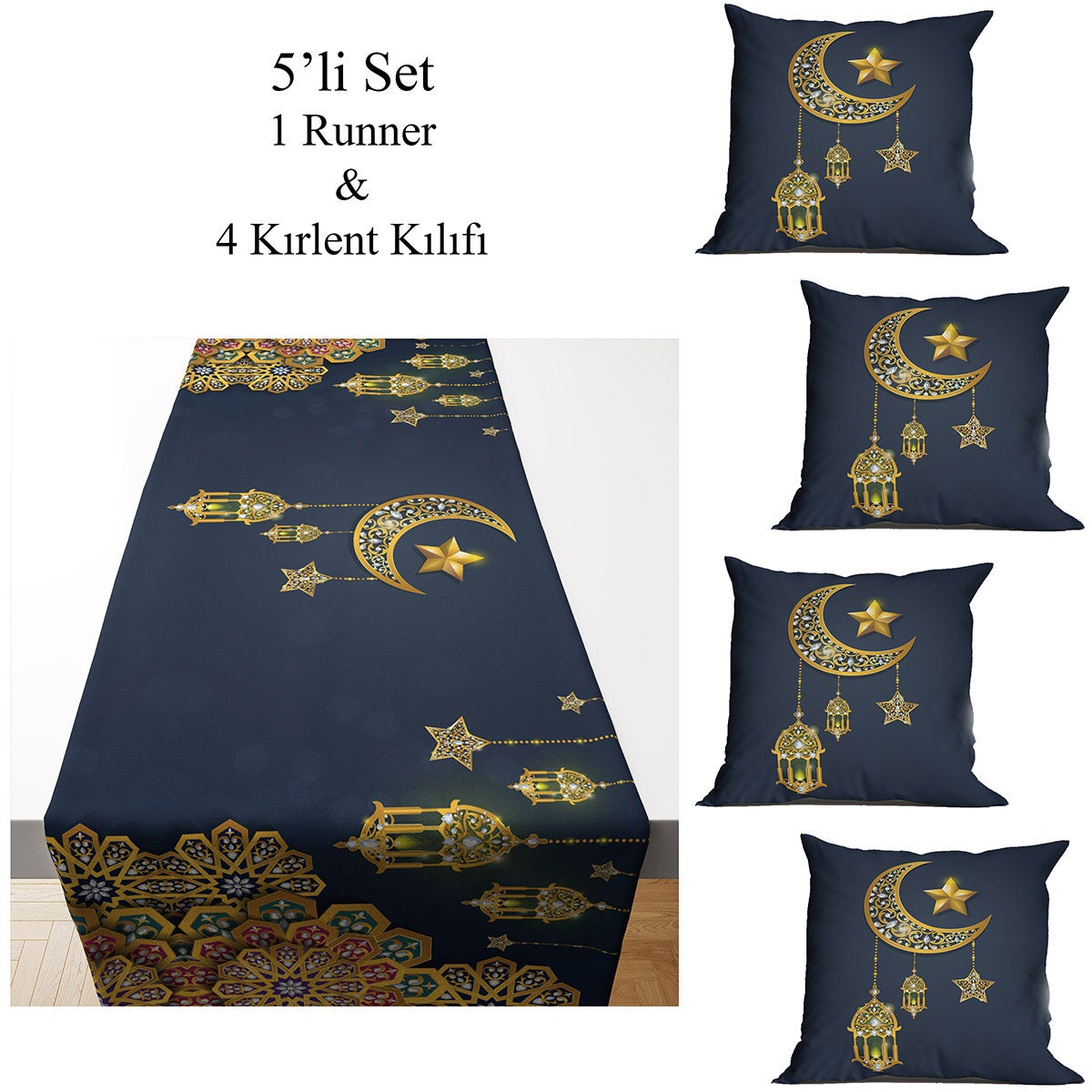 5 Sets of Islamic Pillow Covers Table Runner, Moon-star Ramadan With ...