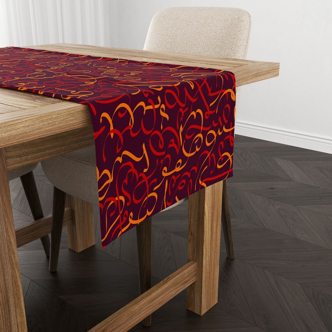 Arabic Table Runner arabic Calligraphy Letters With Yellow Red Tone ...