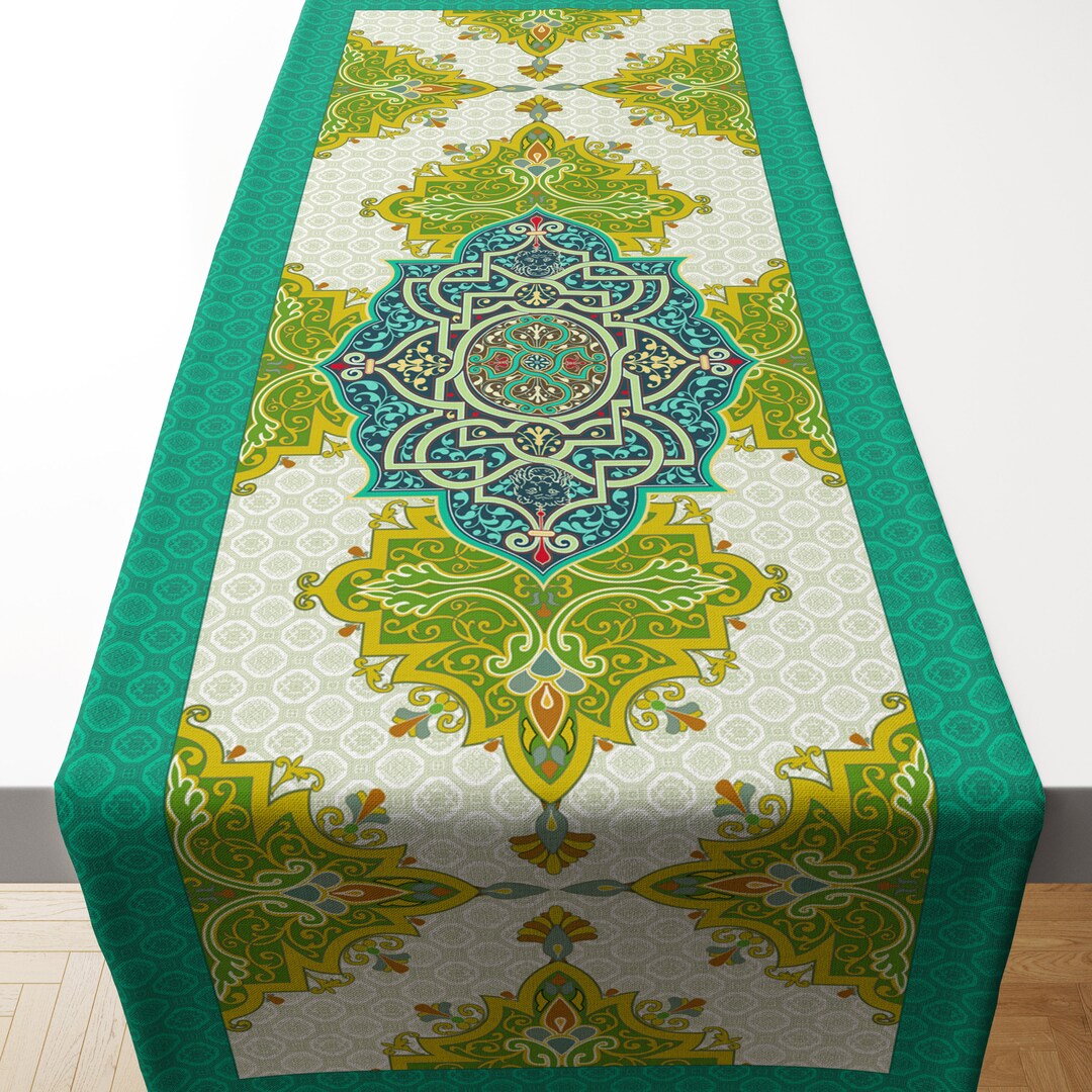 Islamic Table Runner-mubarak Ramadan Karem Table Runner, Green and Gold ...
