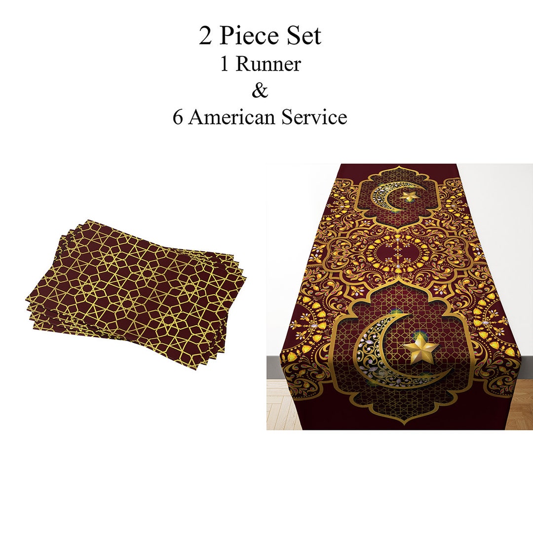 Islamic Table Runner and American Service 2 Piece Set 1 Runner and 6 ...