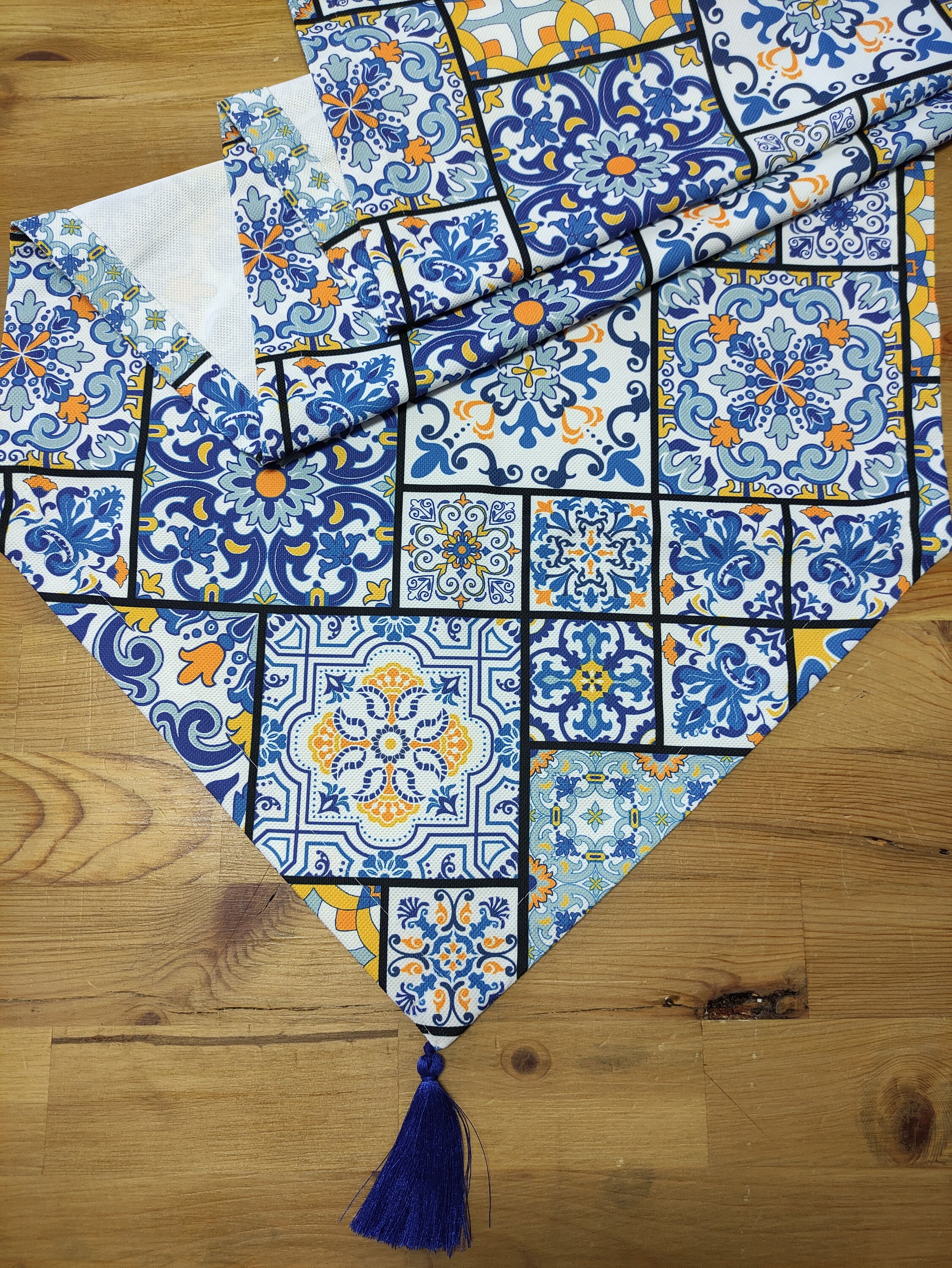 White Navy Blue Tile Pattern Runner,presentation,home Decoration ...