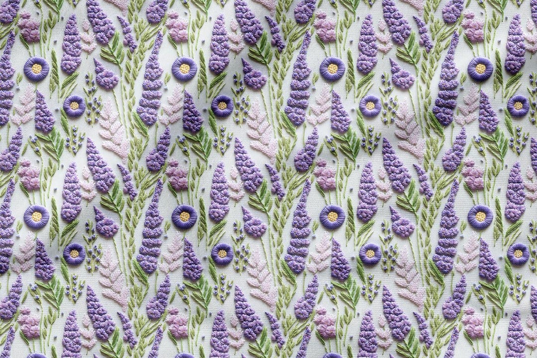 Lavender Embroidery Effect Digital Print Microfiber Polyester Fabric ...