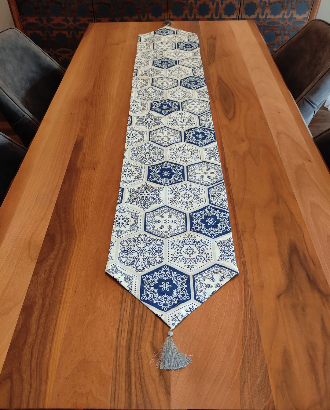 Blue White Hexagonal Pattern Runner, Presentation,home Decoration ...