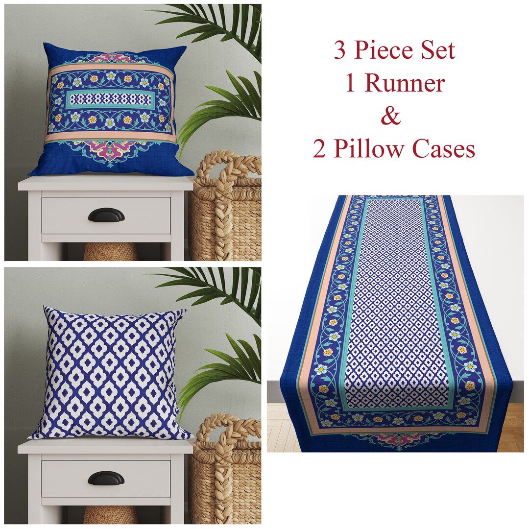 Islamic Table Runner-3 Piece Set 1 Runner and 2 Pillowcases-mubarak ...
