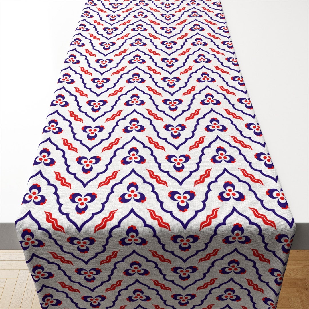 Arabic Table Runner-iznik Chintemani Design Fabric With White Floor ...