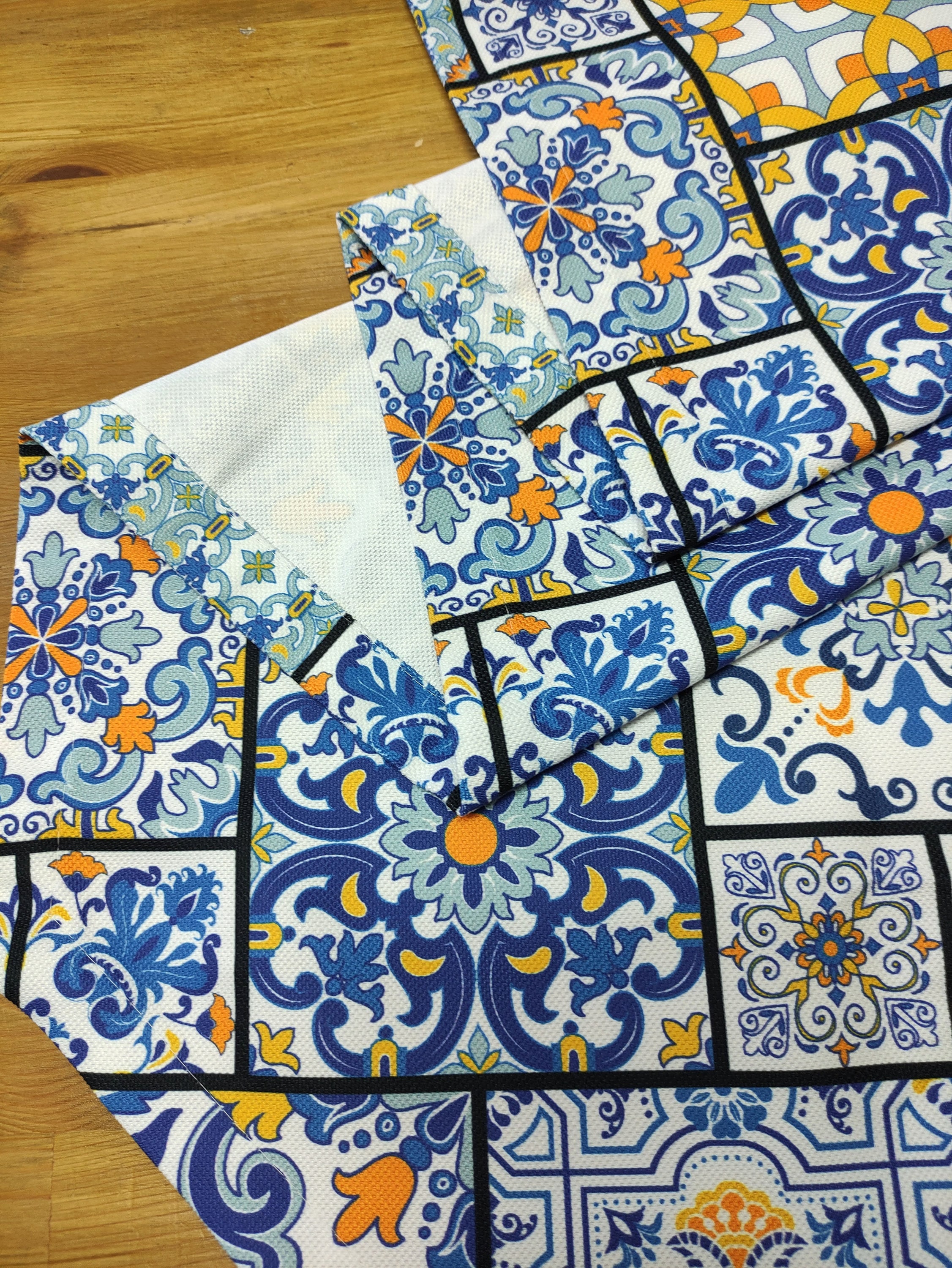White Navy Blue Tile Pattern Runner,presentation,home Decoration ...
