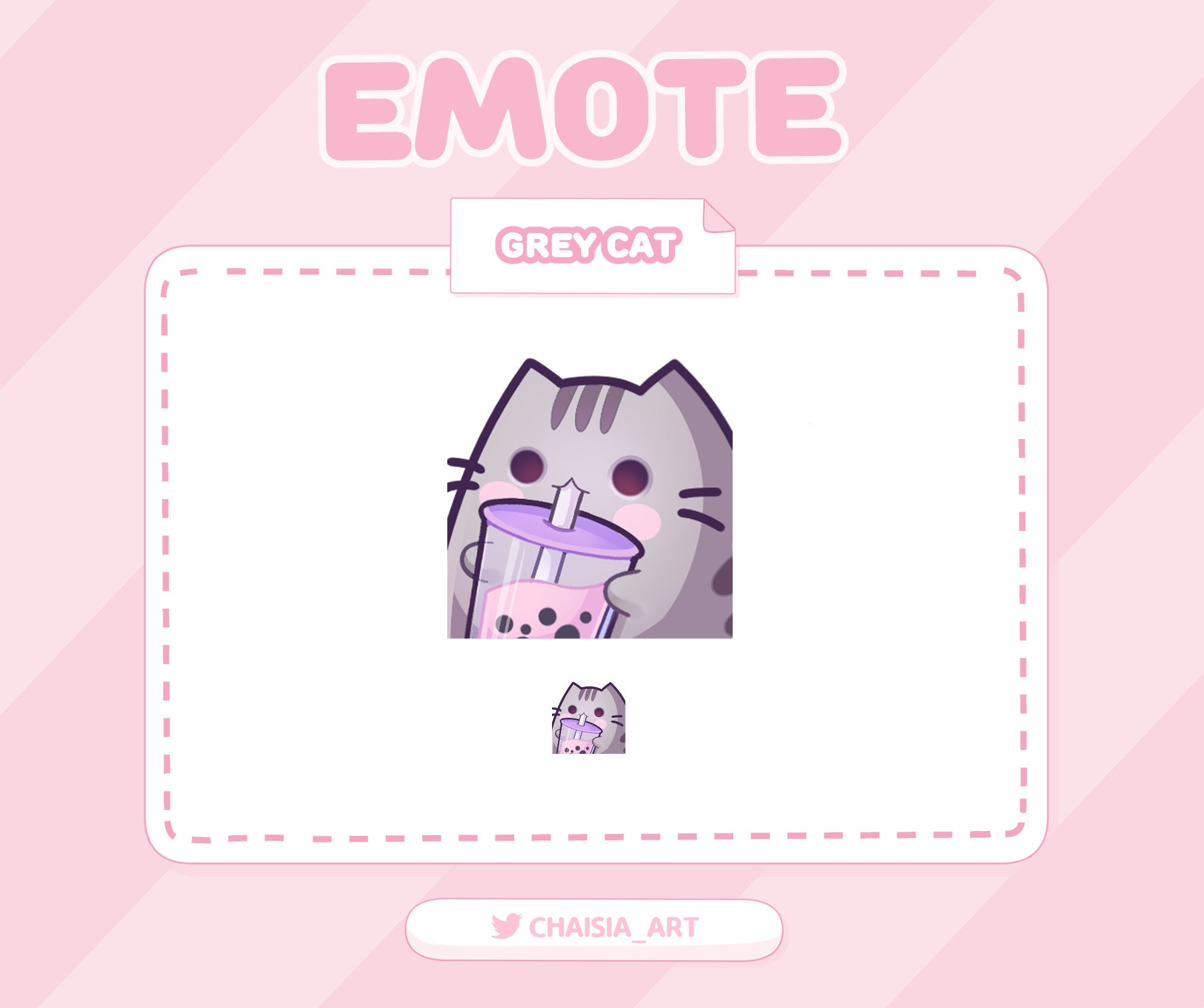 Cute Grey Cat Boba Sip Emote for Twitch Streamers Discord - Etsy