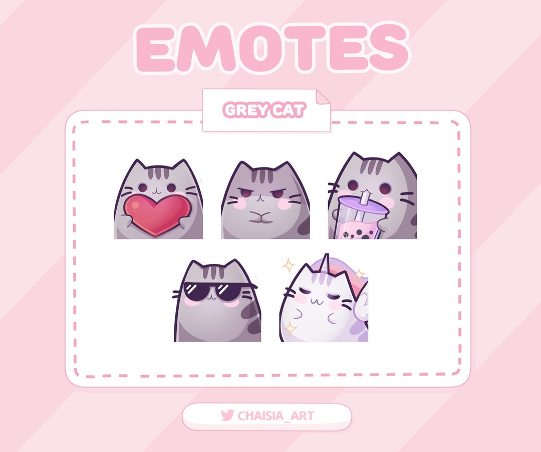 Lindo gato gris Emote set para Twitch Streamers / Youtube, Discord ...