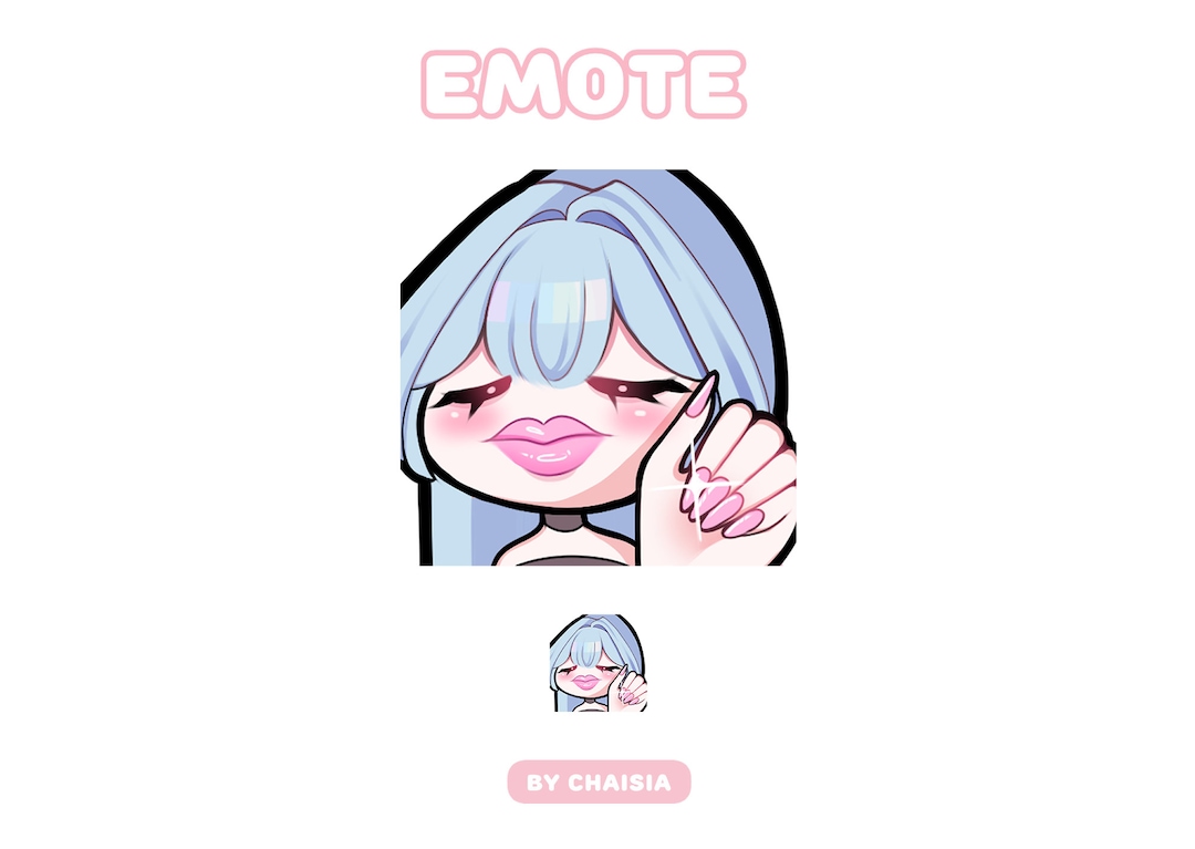 Anime Chibi Girl Blue Hair Slay Cool Pretty Cute Emote Icon for Twitch ...