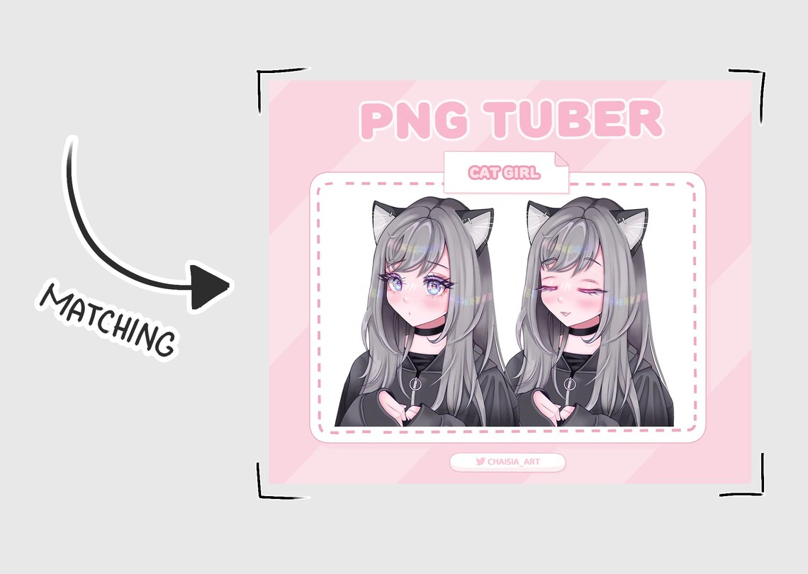 Cute Grey Hair Cat Girl Sticker Emotes Set Bundle for Twitch Streamers ...