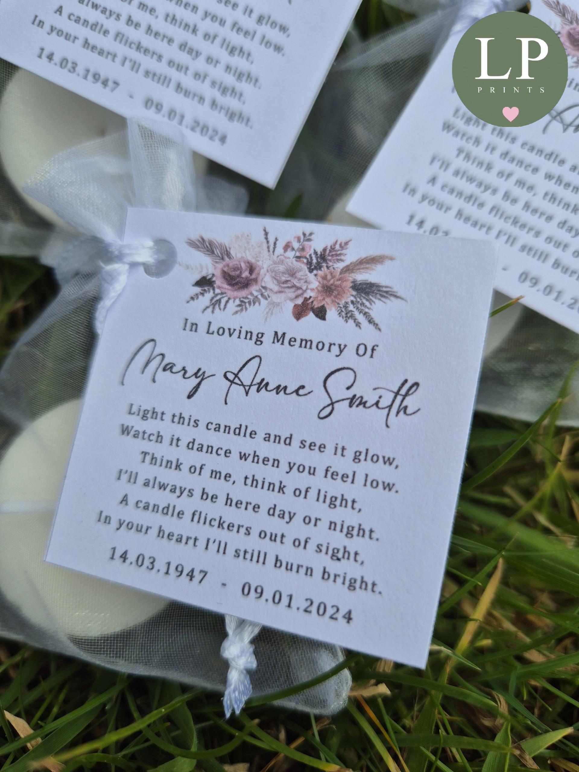 Personalised Funeral Candles, Funeral Favours, Keepsake, Memorial ...
