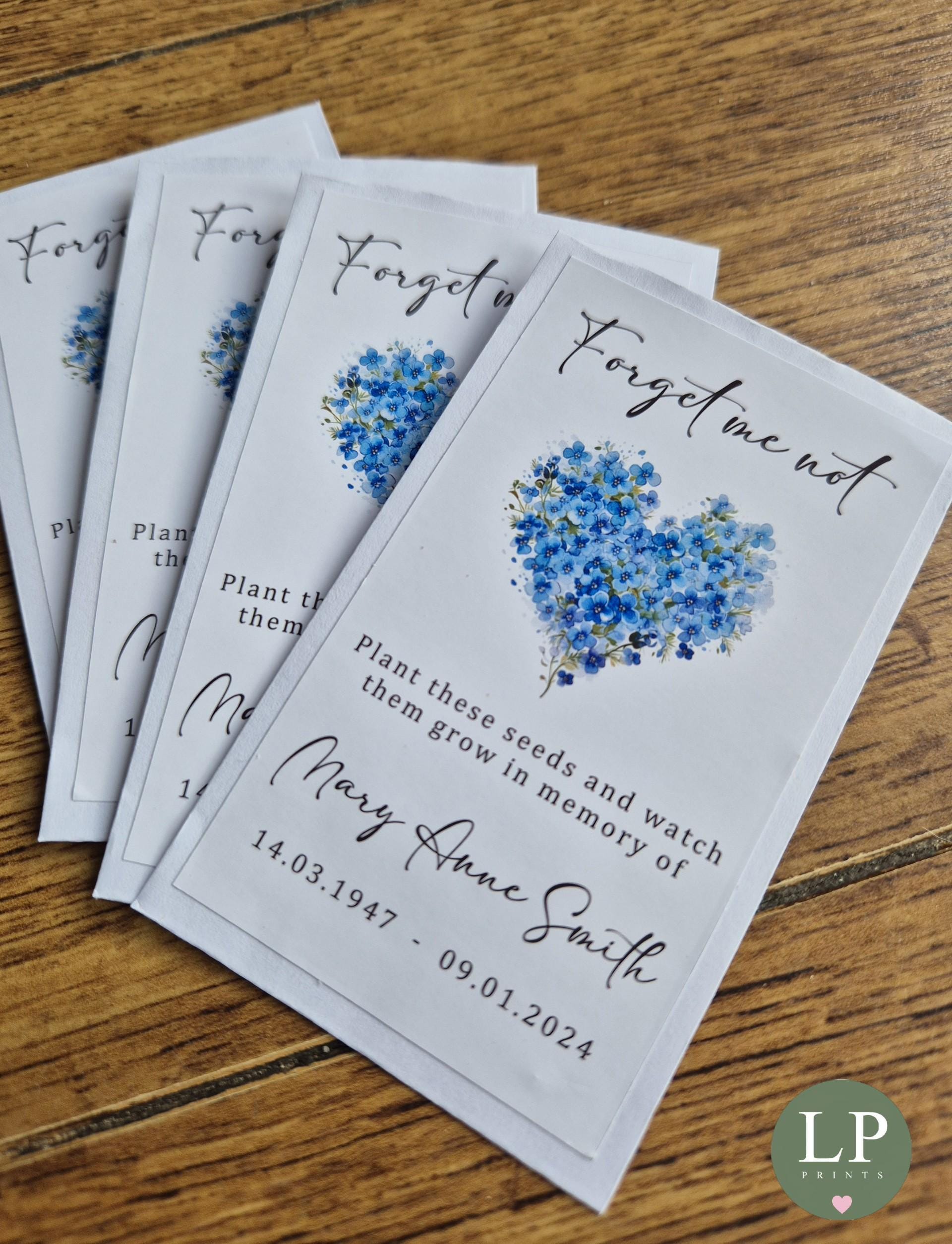 Personalised Funeral Forget Me Not Seeds Envelopes, Memory Keepsake ...