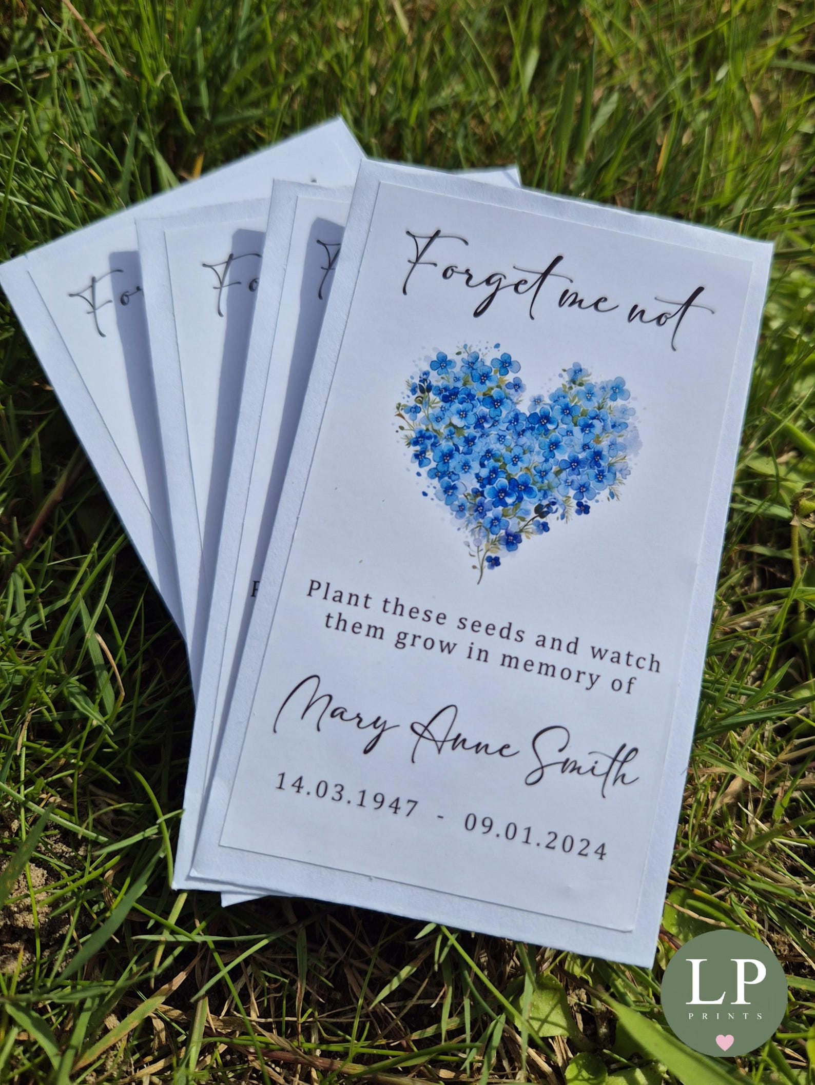 Personalised Funeral Forget Me Not Seeds Envelopes, Memory Keepsake ...