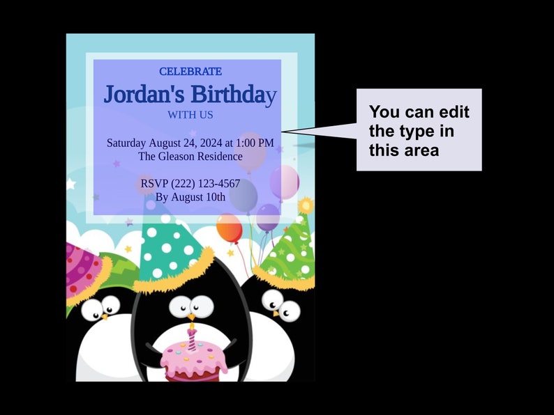 Penguin Birthday Party Invitation, Editable Template, Printable ...