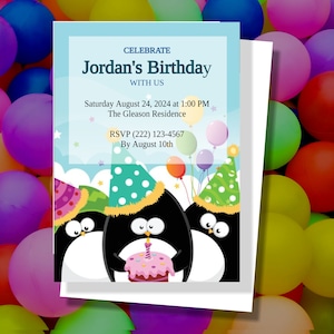 Penguin Birthday Party Invitation, Editable Template, Printable ...