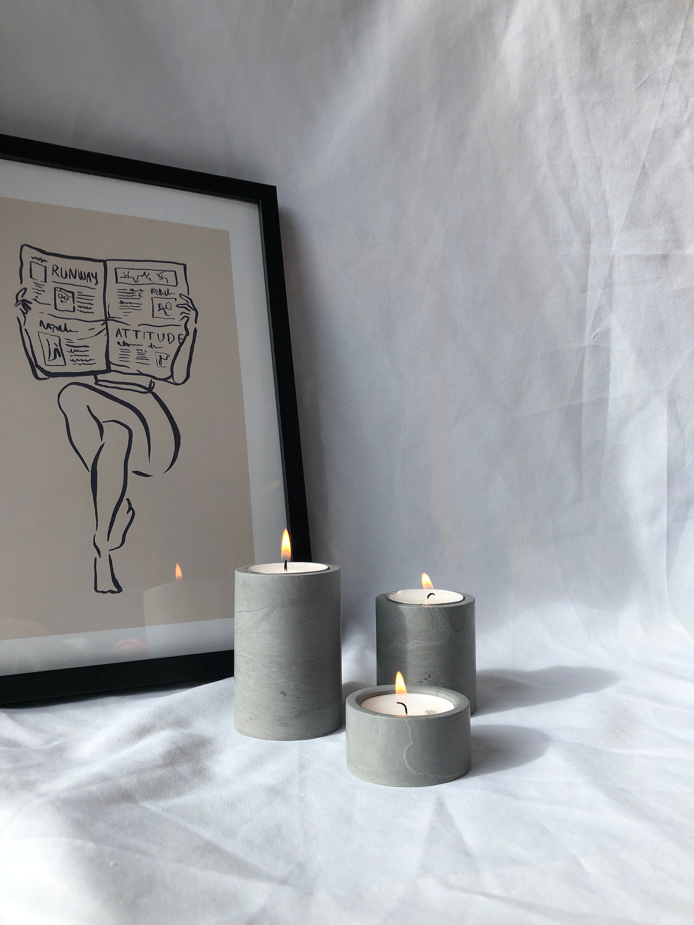Triple Gray Candlesticks in Jesmonite for Interior Decoration - Etsy UK