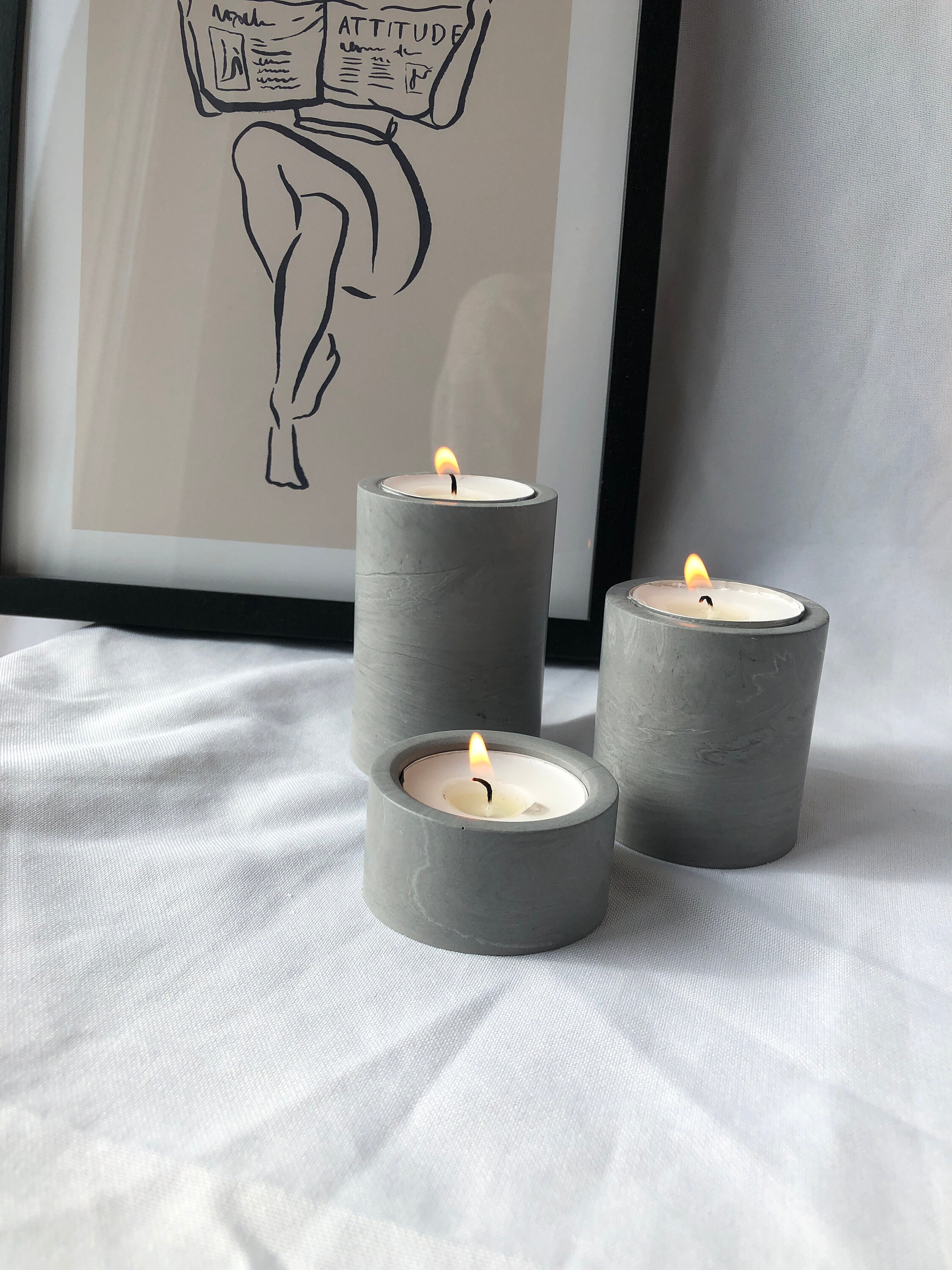 Triple Gray Candlesticks in Jesmonite for Interior Decoration - Etsy UK