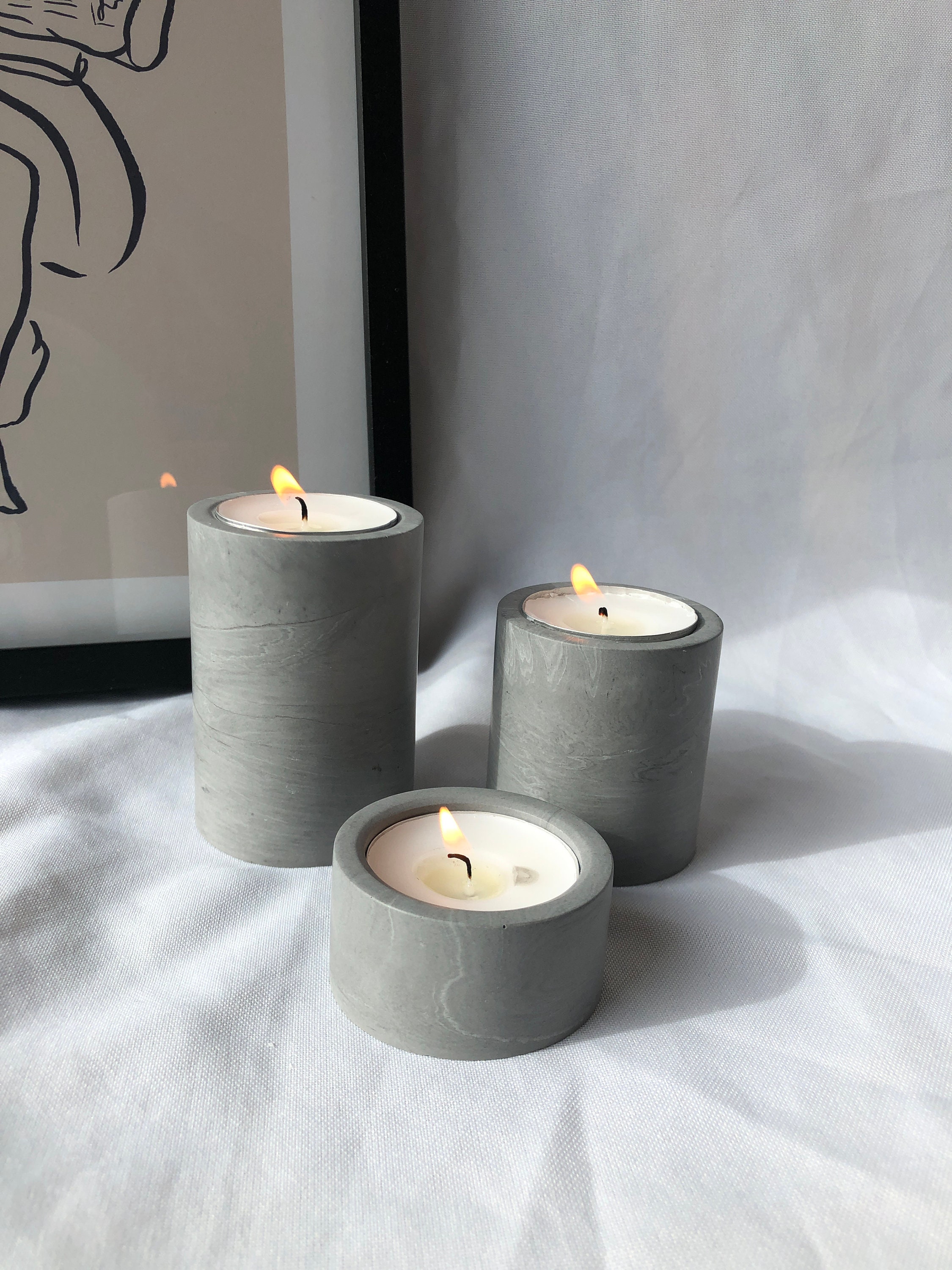 Triple Gray Candlesticks in Jesmonite for Interior Decoration - Etsy UK