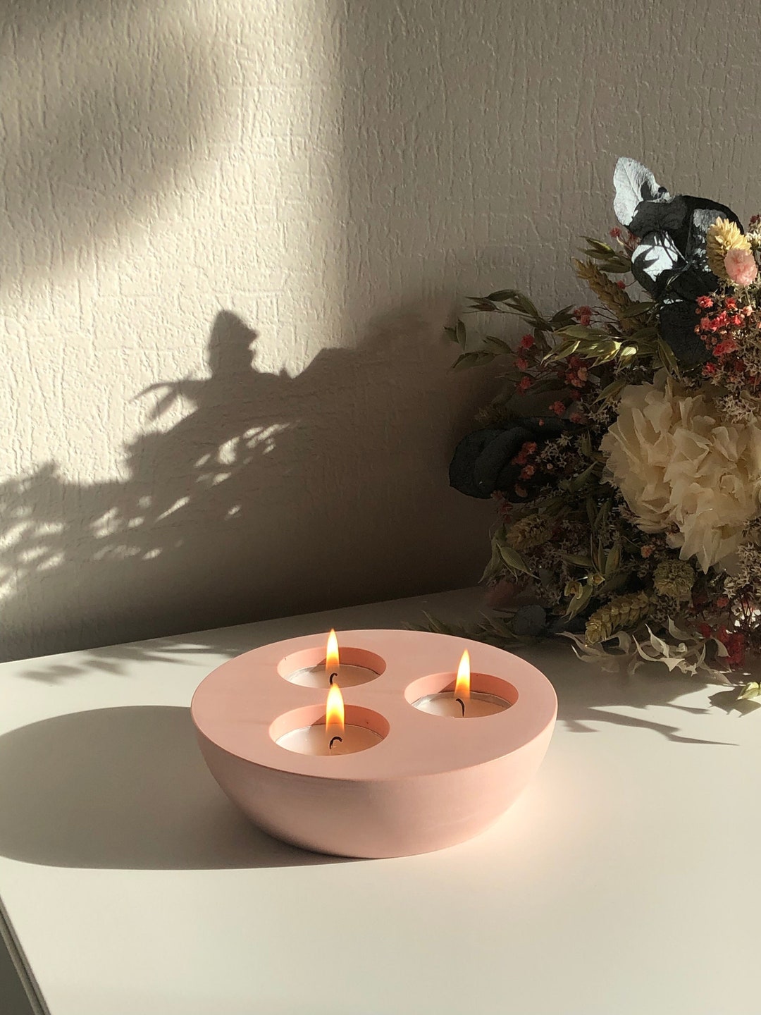 Powder Pink Round Candlestick for Candle Decoration - Etsy