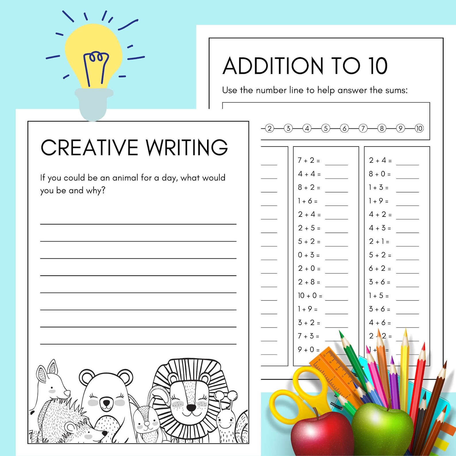 Grade 2, 3 Fun Educational Printable Worksheets, Gift for Kids Age 6 7 ...