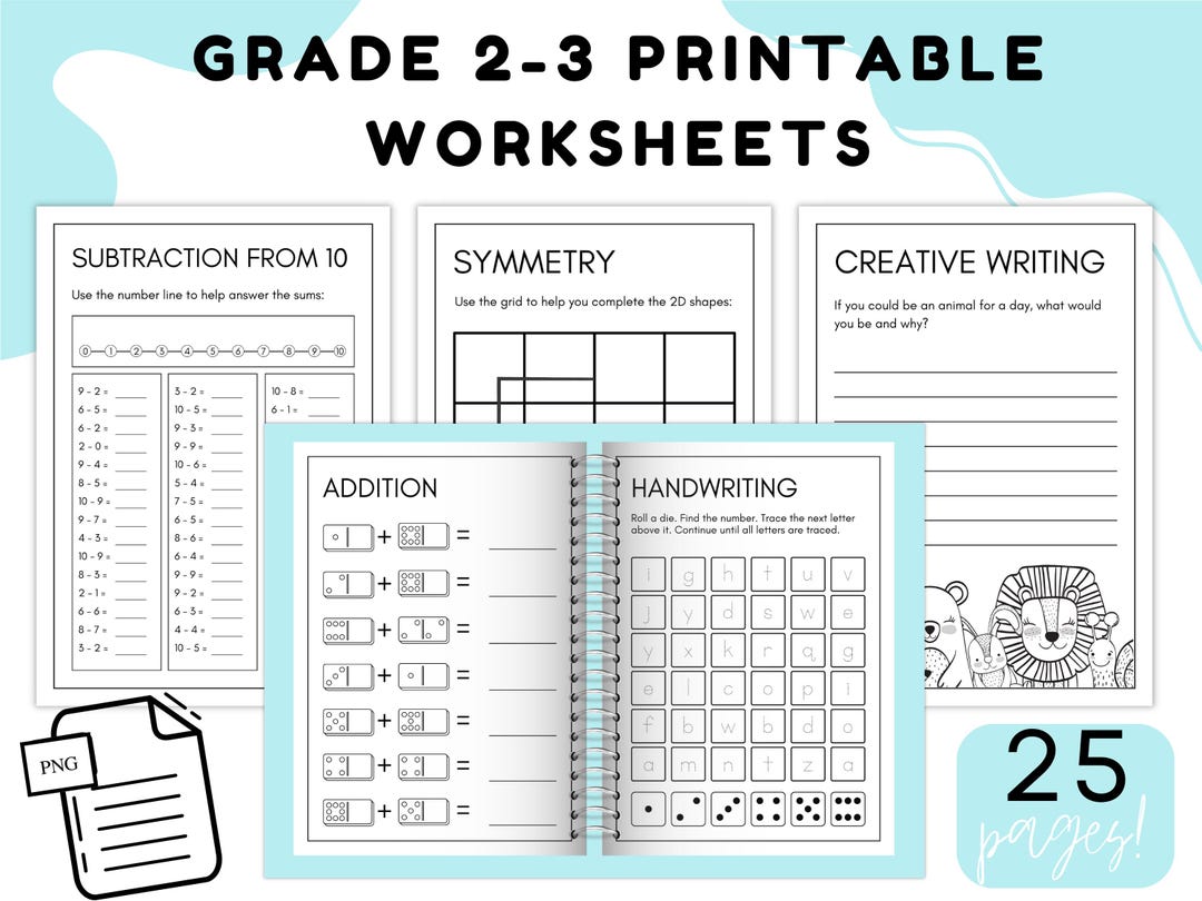 Grade 2-3 Worksheet Bundle: Math, Writing, & Coloring (digital Download ...