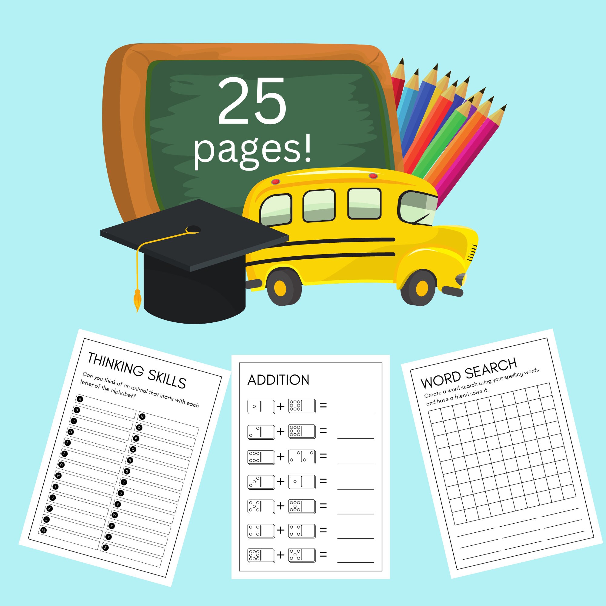 Grade 2, 3 Fun Educational Printable Worksheets, Gift for Kids Age 6 7 ...